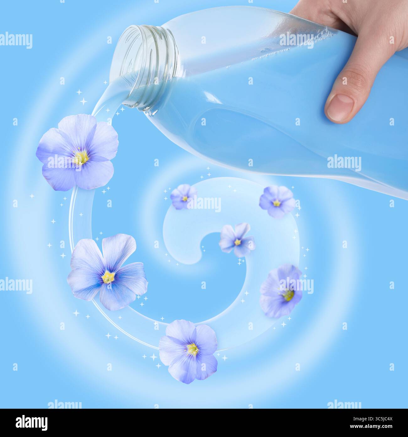 Fabric softener advertising poster. Woman pouring conditioner against ...