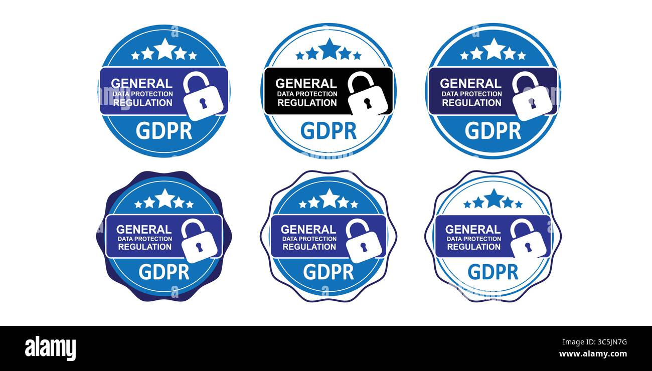 GDPR Compliance Badge Icons with Lock and Regulation Labels Stock ...