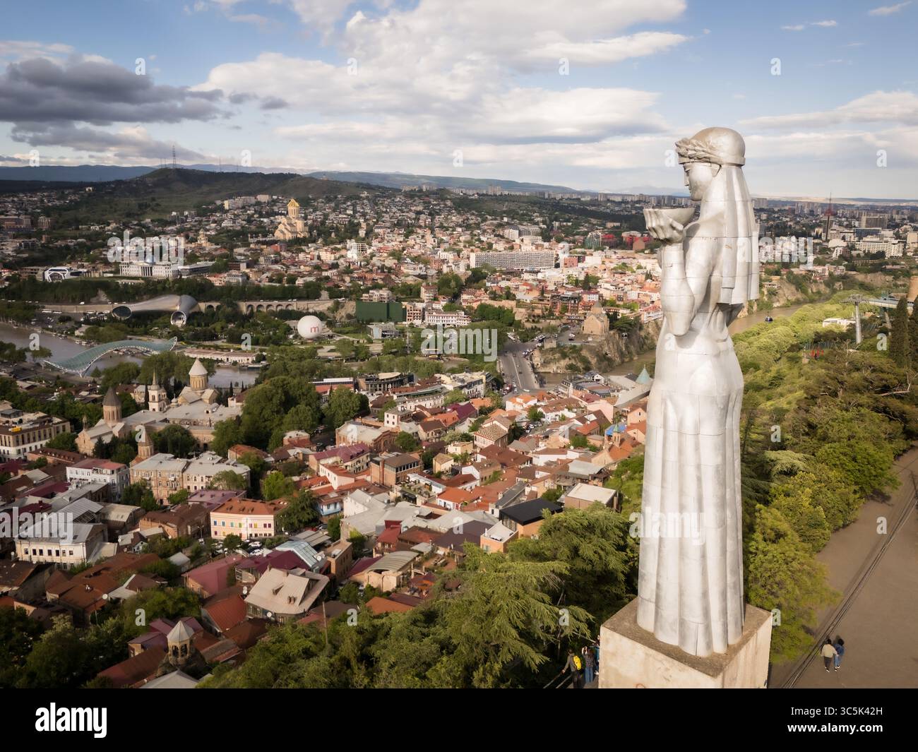 Aerial view of the Kartlis Deda statue overlooking the sprawling ...