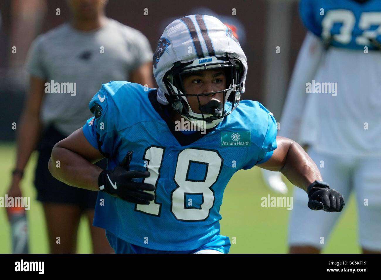 Carolina Panthers wide receiver Jalen Coker participates during an NFL ...