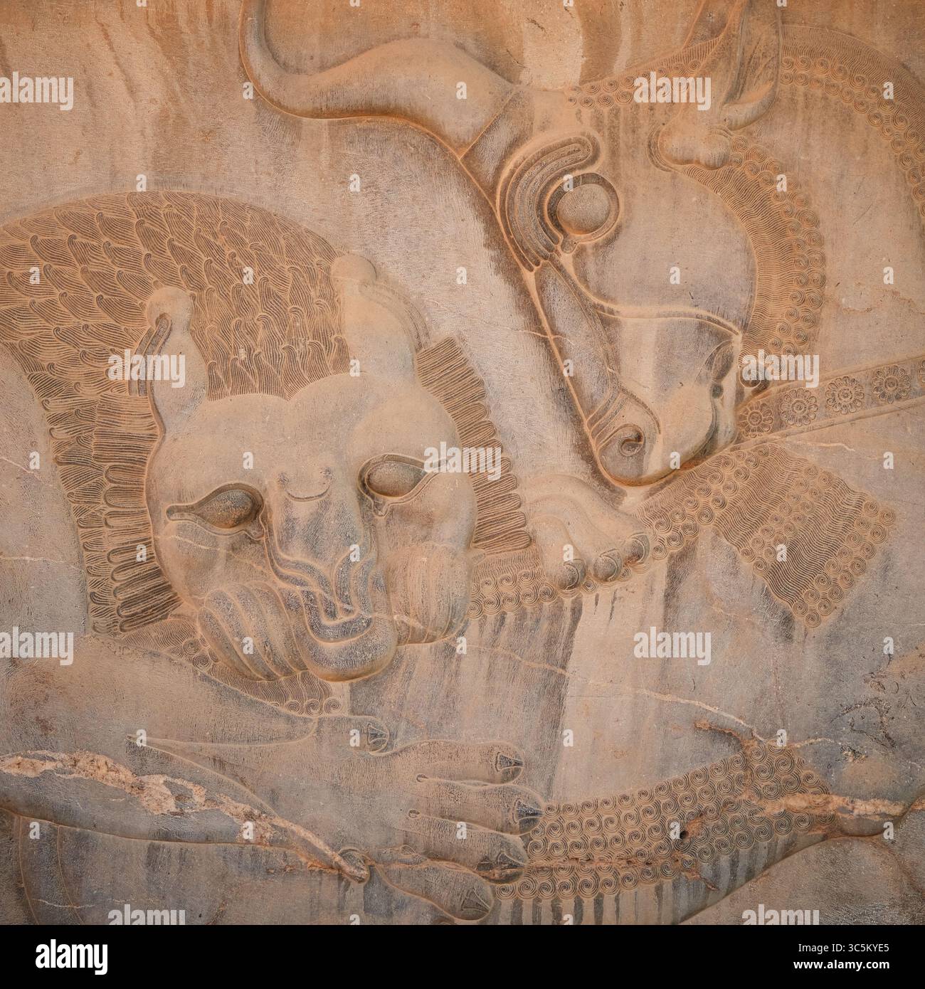 The walls of Persepolis in Iran are decorated with beautiful bas ...