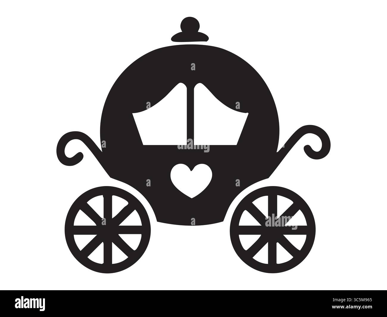 Black silhouette of kids toy princess carriage with heart, isolated on ...