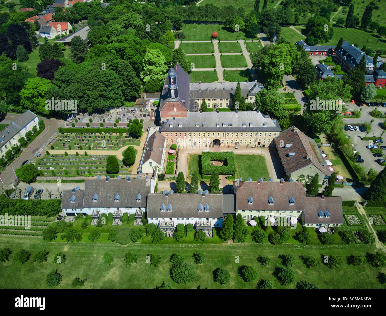 Aerial footage building surrounded greenery hi-res stock photography ...