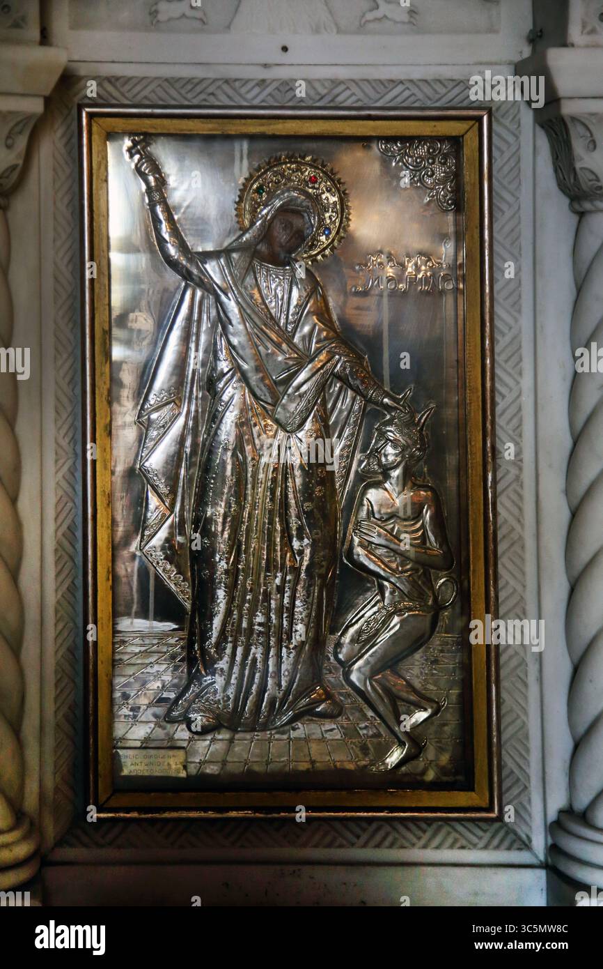 Silver Icon of Saint Marina Striking a Demon with a Hammer when he ...