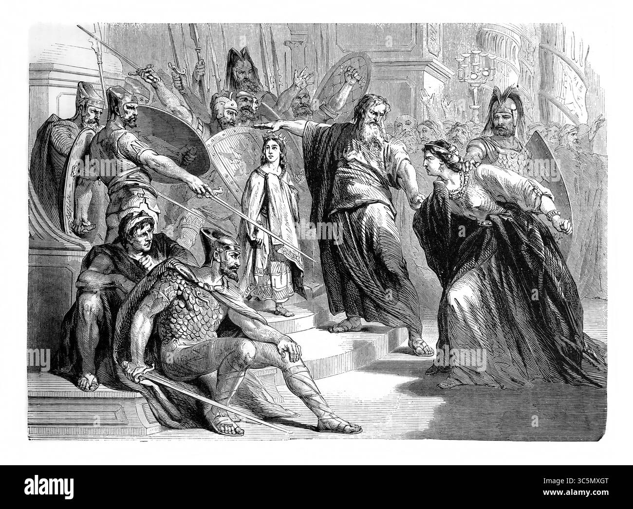 Illustration of the Coronation of Joash being Interrupted by Athaliah ...