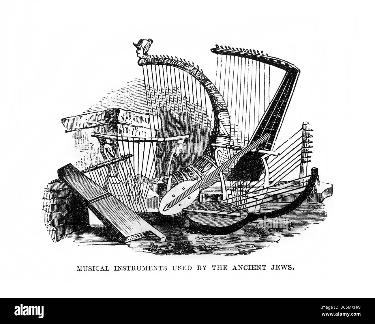 Musical instruments in ancient art Black and White Stock Photos ...