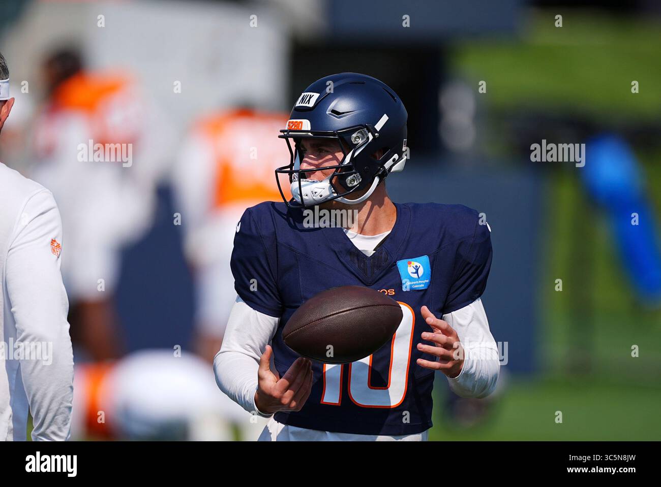 Denver Broncos quarterback Bo Nix takes part in drills during practice at the team's NFL ...
