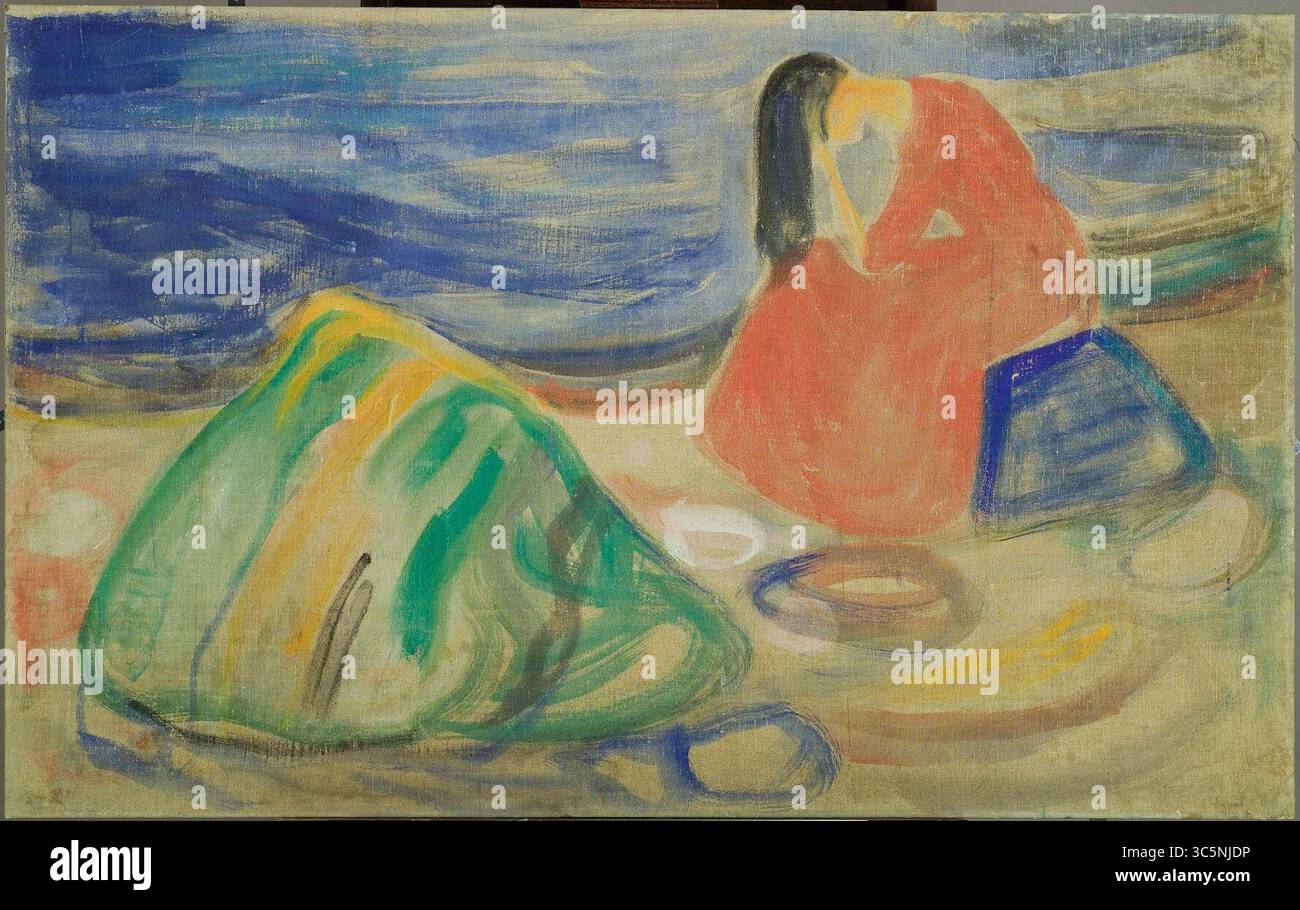 Edvard Munch - Melancholy. Weeping Woman on the Beach Stock Photo - Alamy