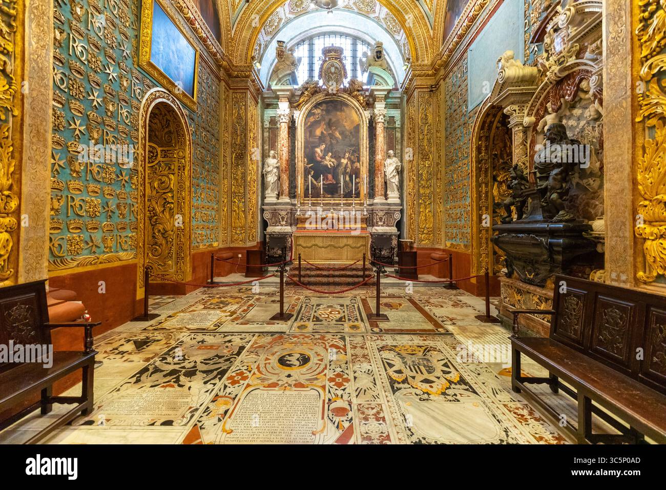 Valletta, Malta – June 21, 2021: Ornate Baroque chapel with tombstone ...