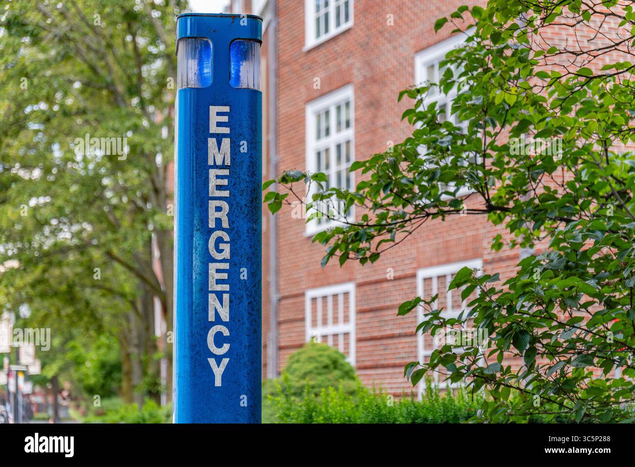 Emergency blue light on college campus Stock Photo - Alamy