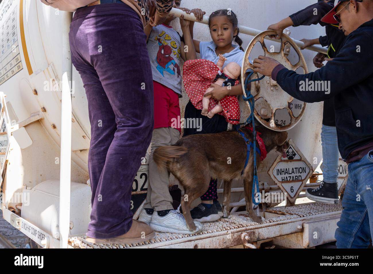 Migrants and a dog in a tank at Ciudad Juarez, capturing distress Stock ...