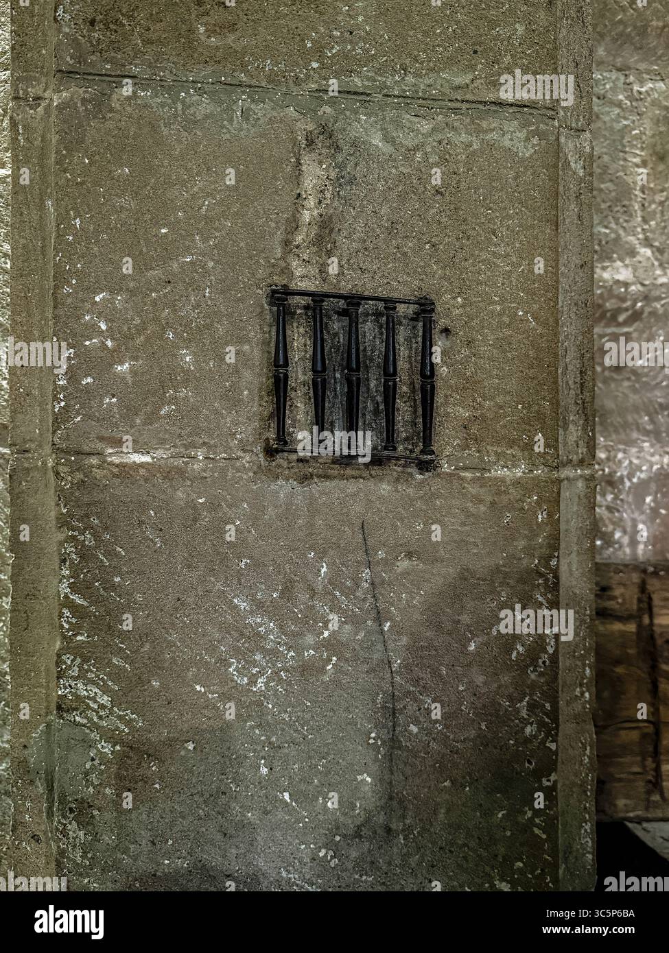 Iron bars embedded in the wall of a medieval church, a relic of the ...