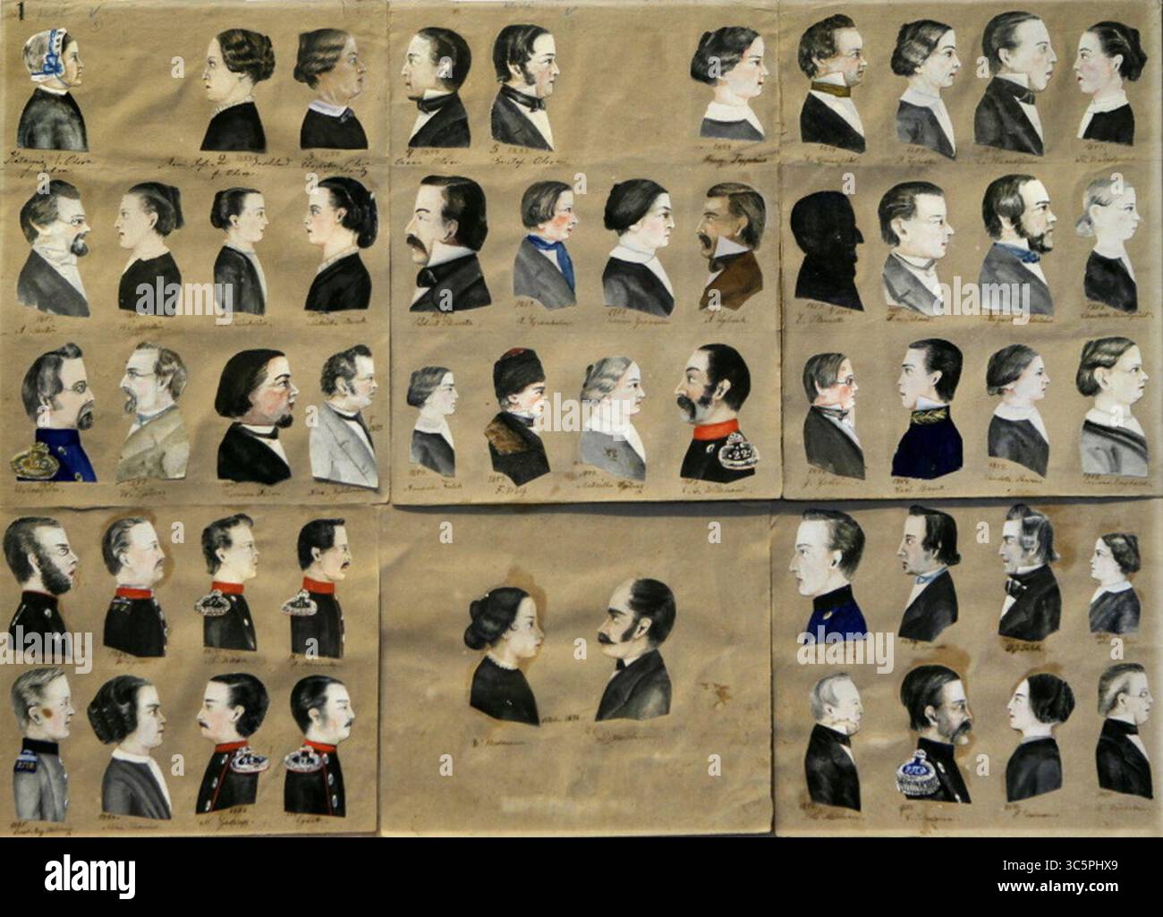 Miniature portraits drawn by Hilda Olson of her friends and ...