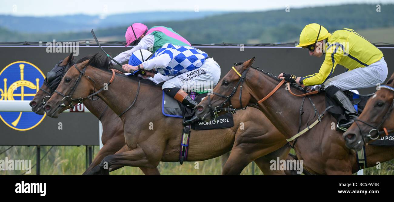 Goodwood, UK. 29 July, 2025. A dead heat between Saqqara Sands ridden ...