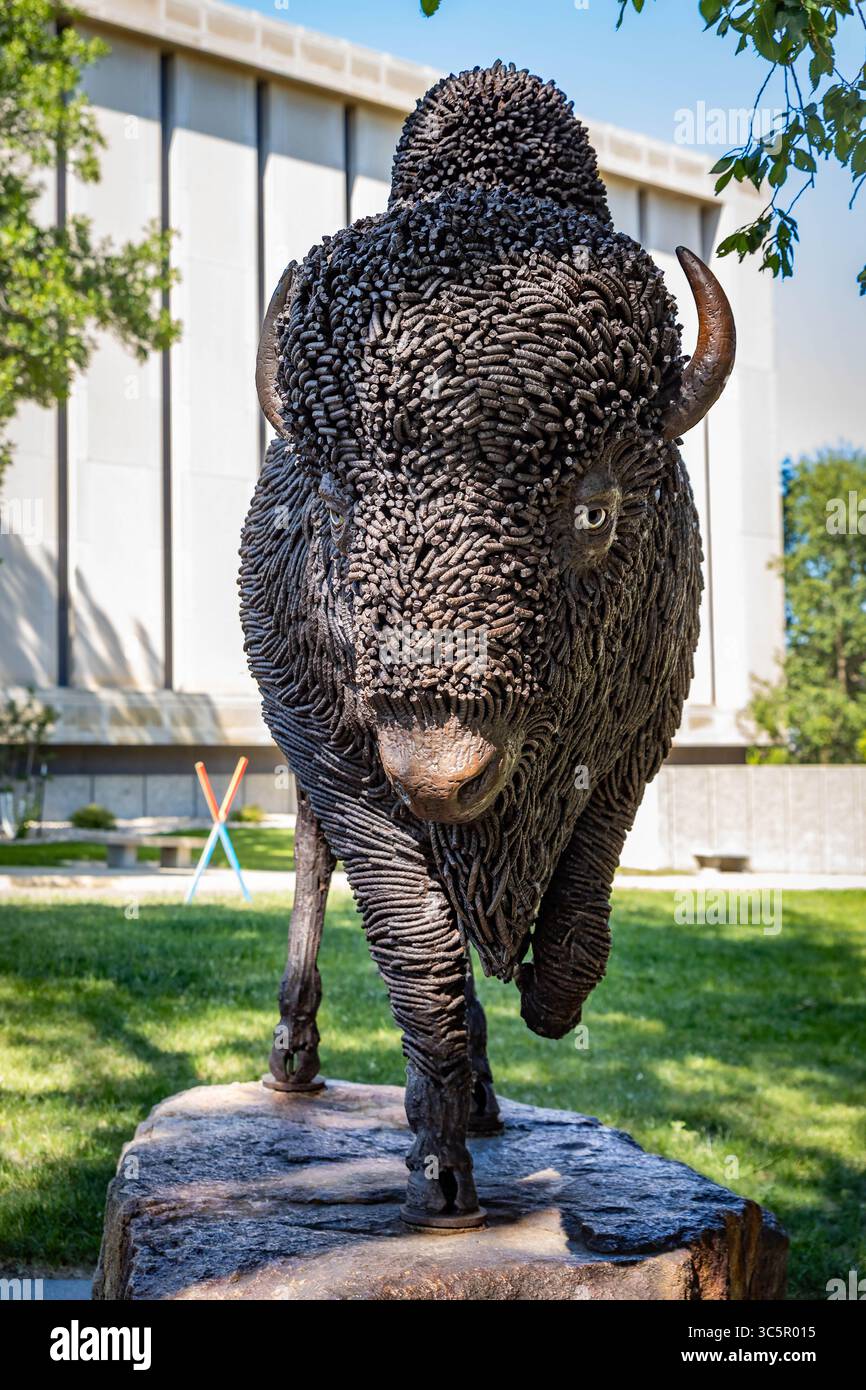 Bismarck, ND, USA - July 08, 2025: A prominent Buffalo statue ...