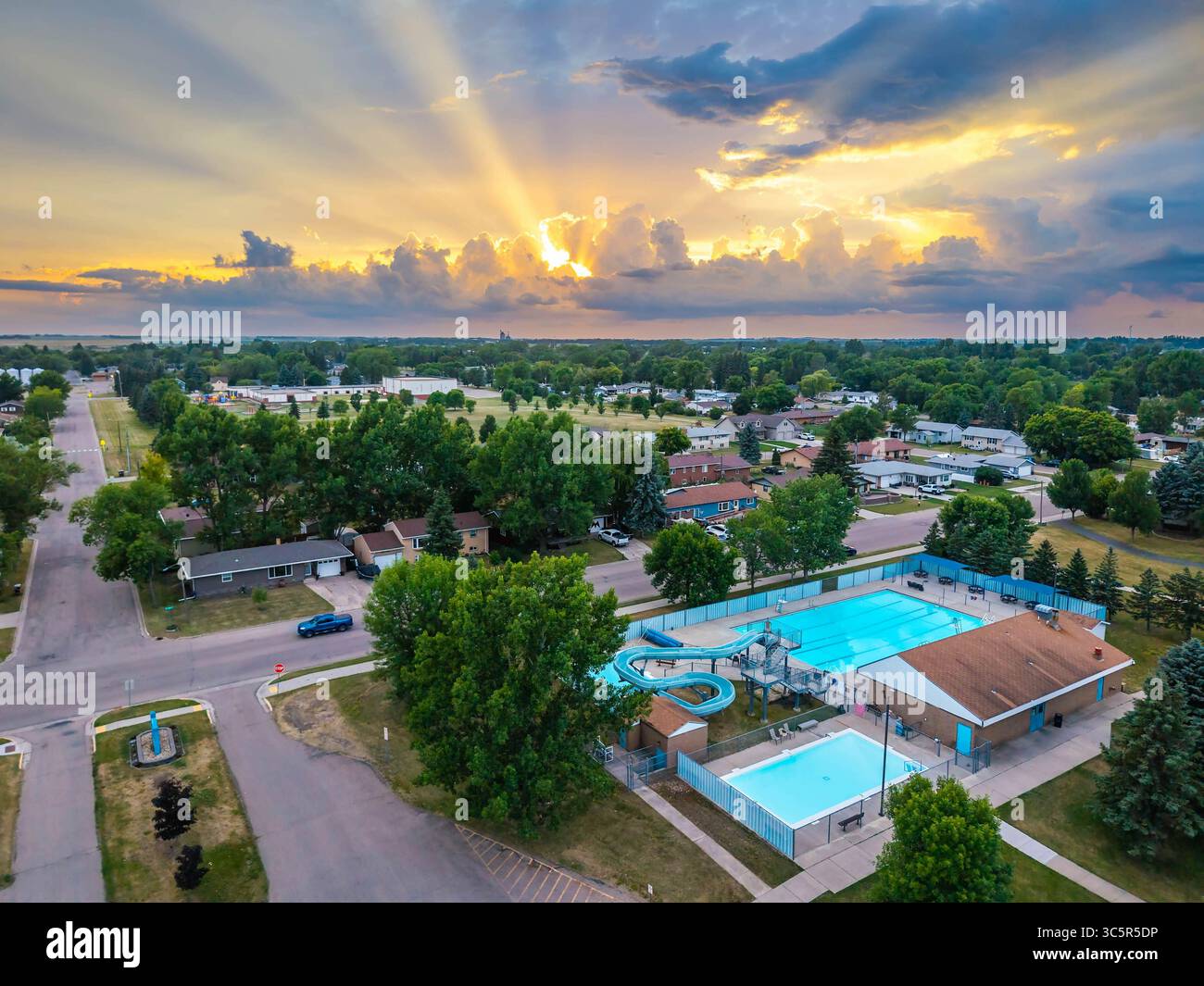 An expansive aerial perspective captures the charming town of Devils ...