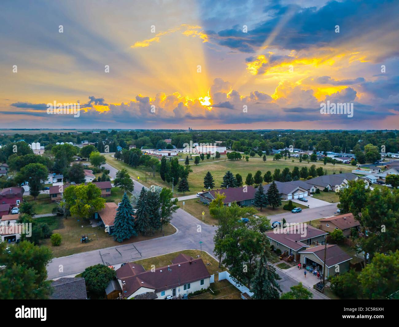 Devils Lake, ND, USA - July 04, 2025: An expansive aerial perspective ...