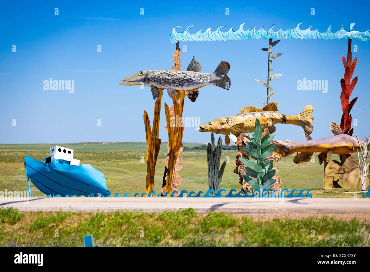 Regent, ND, USA - July 13, 2025: The Fisherman's Dream sculpture on ...