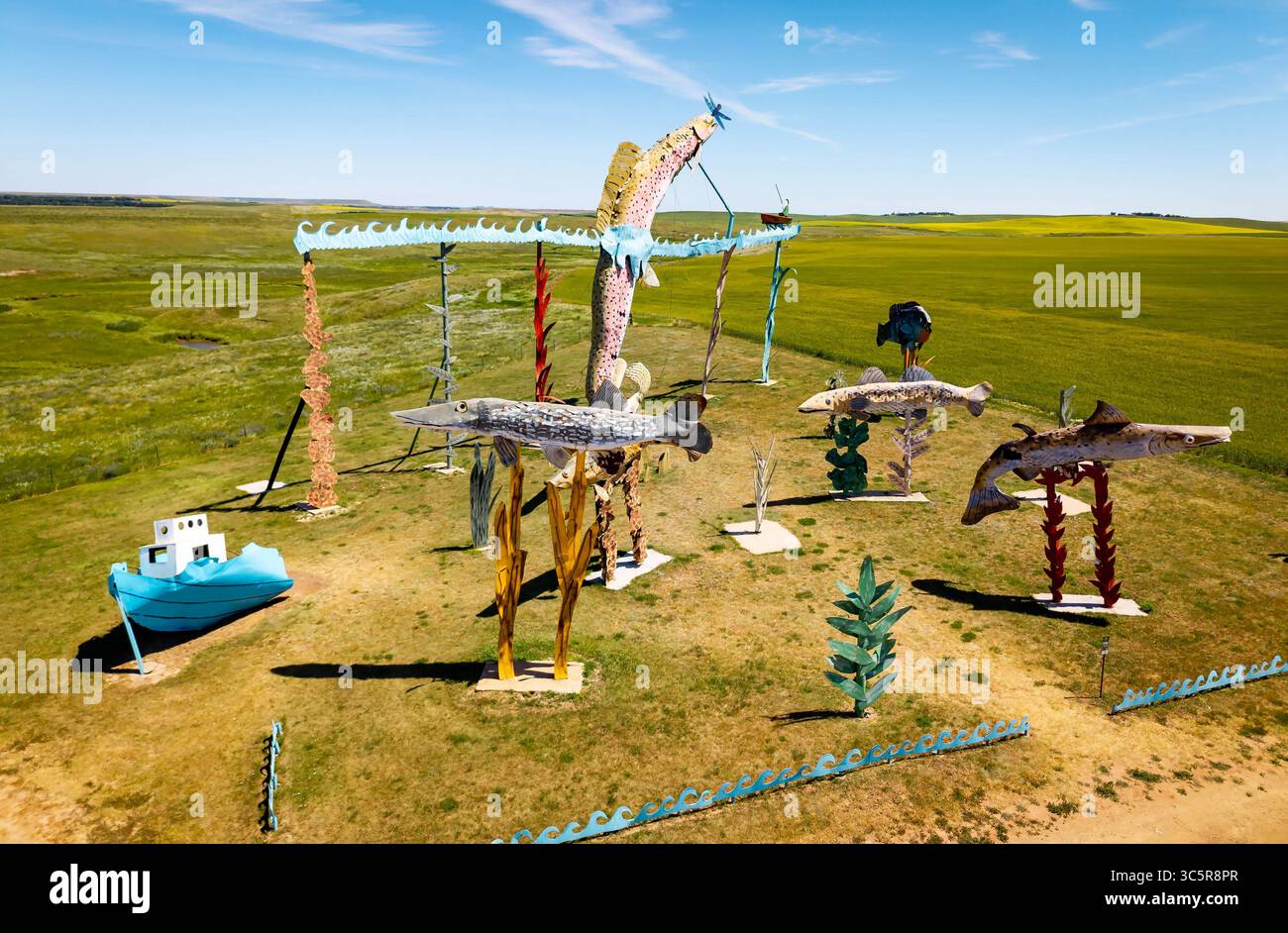 Regent, ND, USA - July 13, 2025: The Fisherman's Dream sculpture on ...