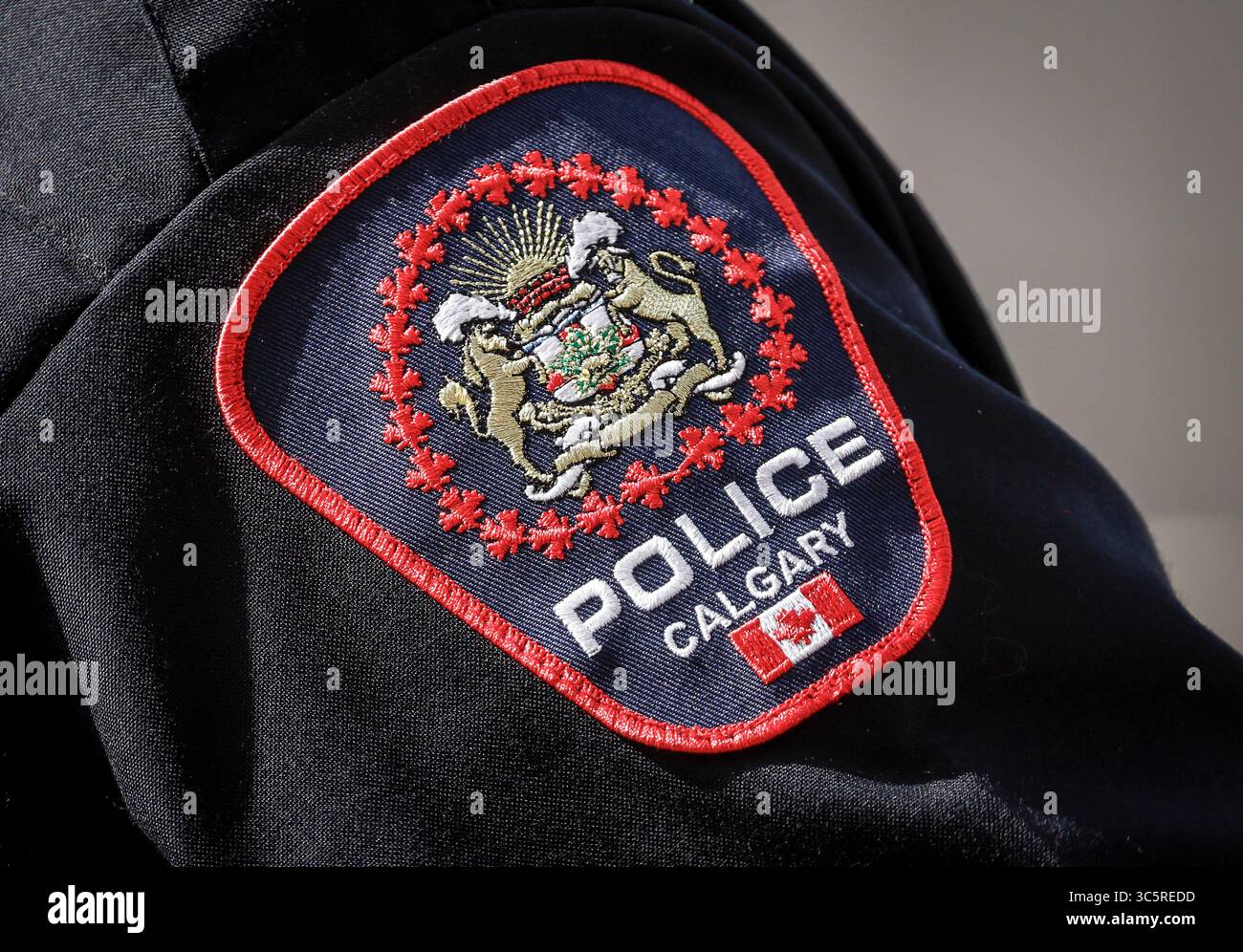 The shoulder patch of a Calgary Police Service officer is pictured in ...