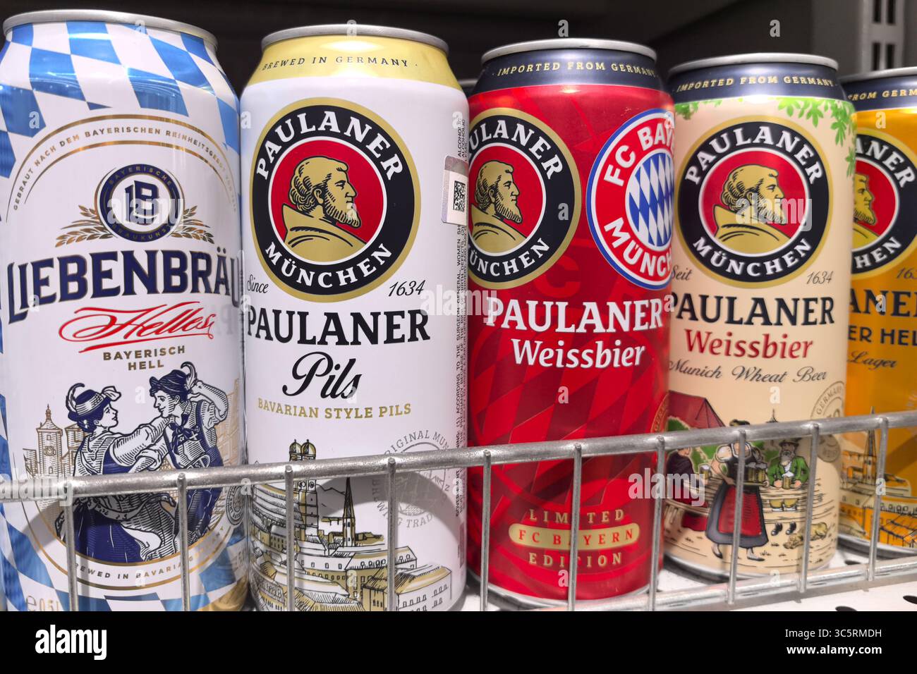 Babruisk, Belarus - June 16, 2025: Rows of colorful beer cans feature ...