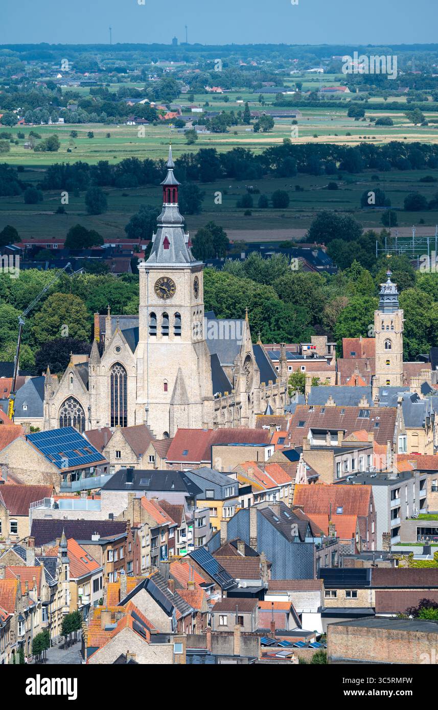 High angle panoramic view over the city of Diksmuide, West Flanders ...