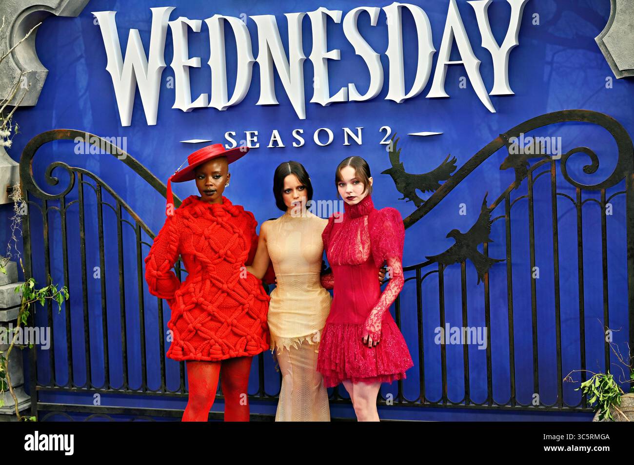 LONDON, ENGLAND - 30 July 2025: Joy Sunday, Jenna Ortega, Emma Myers at ...