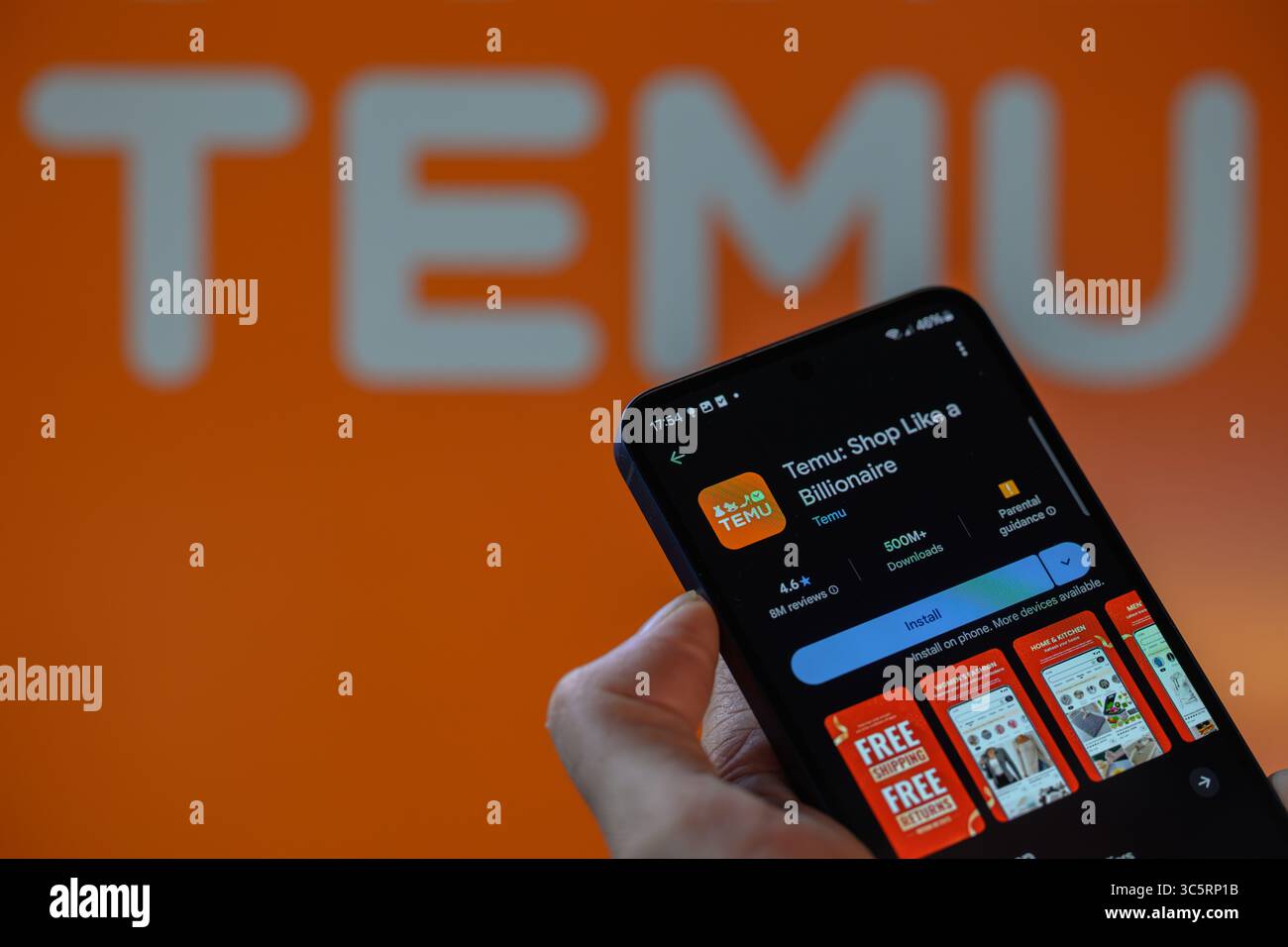 The Temu app is being displayed on a mobile phone with Temu seen in the ...