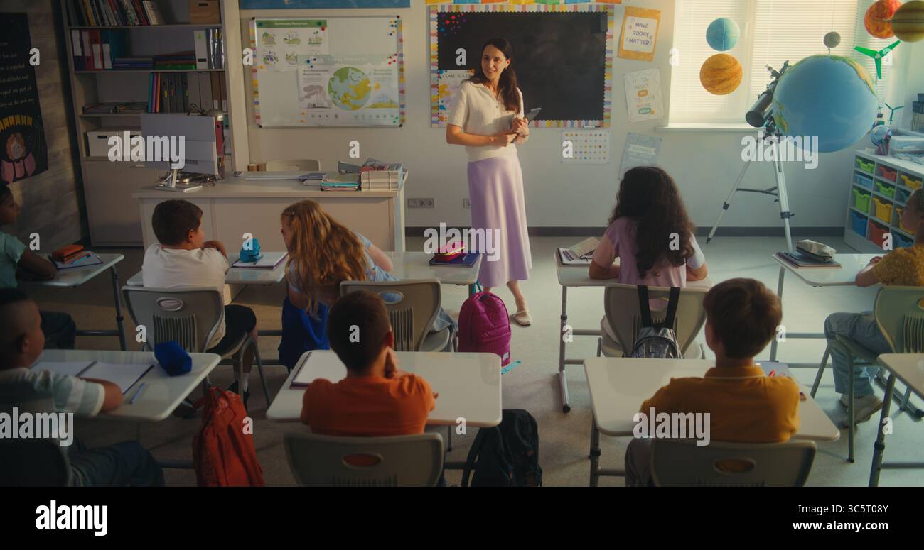 Environmental Science Lesson: Female Teacher with Tablet Computer ...