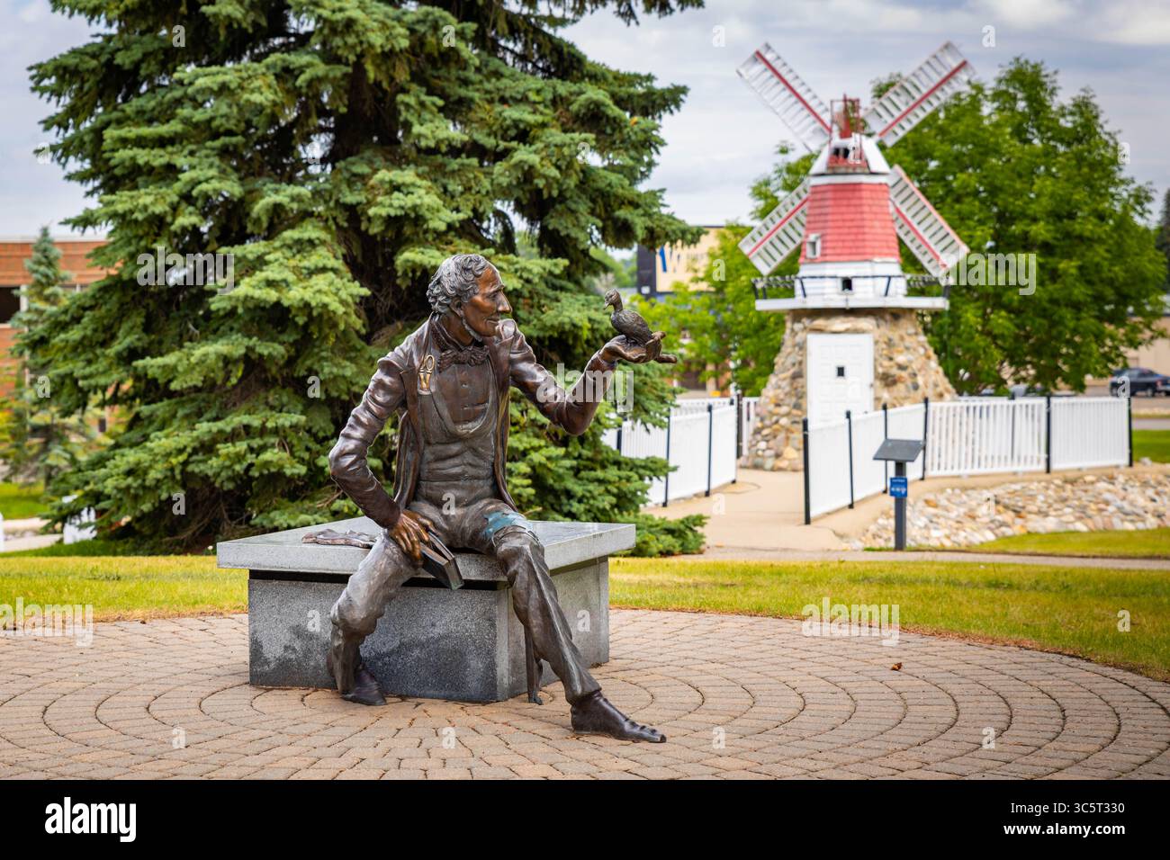 Minot, ND, USA - July 06, 2025: A serene Hans Christian Andersen statue ...
