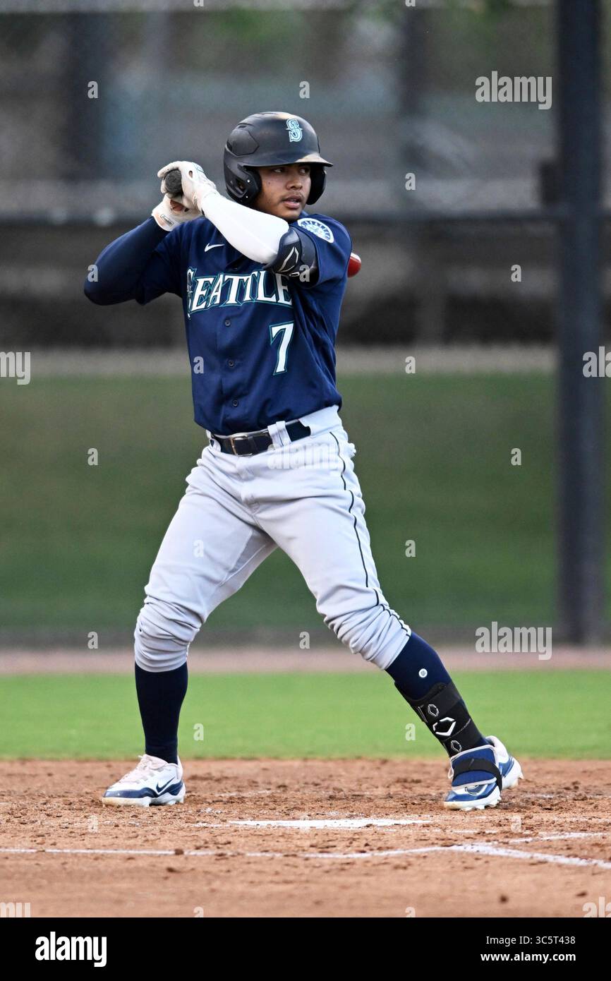 Bryant Mendez (7) of the ACL Mariners at bat during an Arizona Complex ...