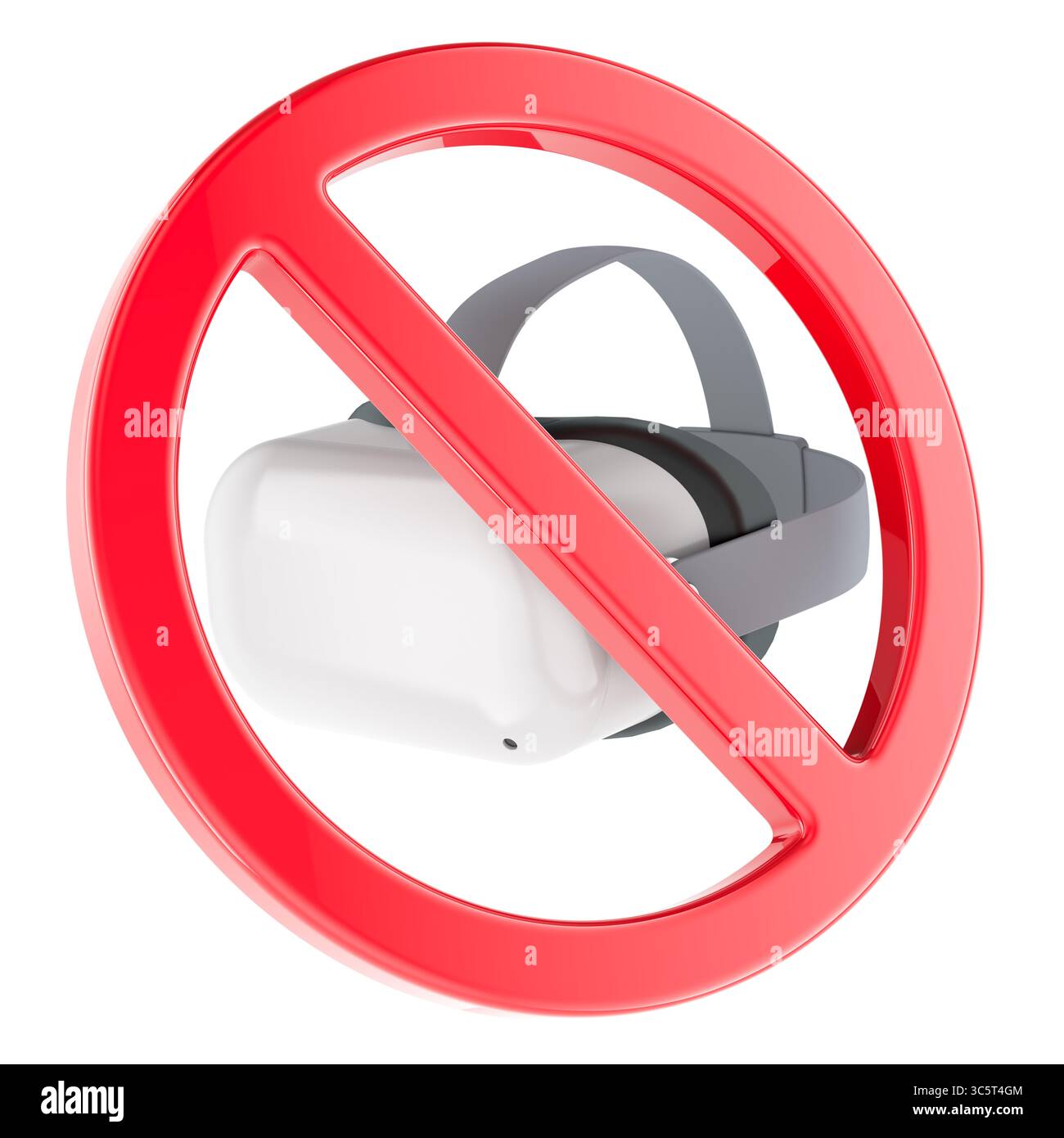 VR headset inside prohibition symbol, representing restriction or ban ...