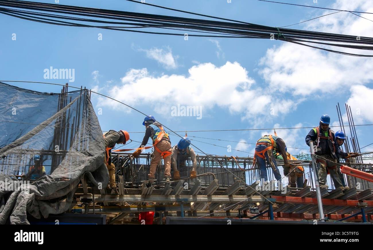 Workmen on construction building site, Mexico City, Mexico Stock Photo ...