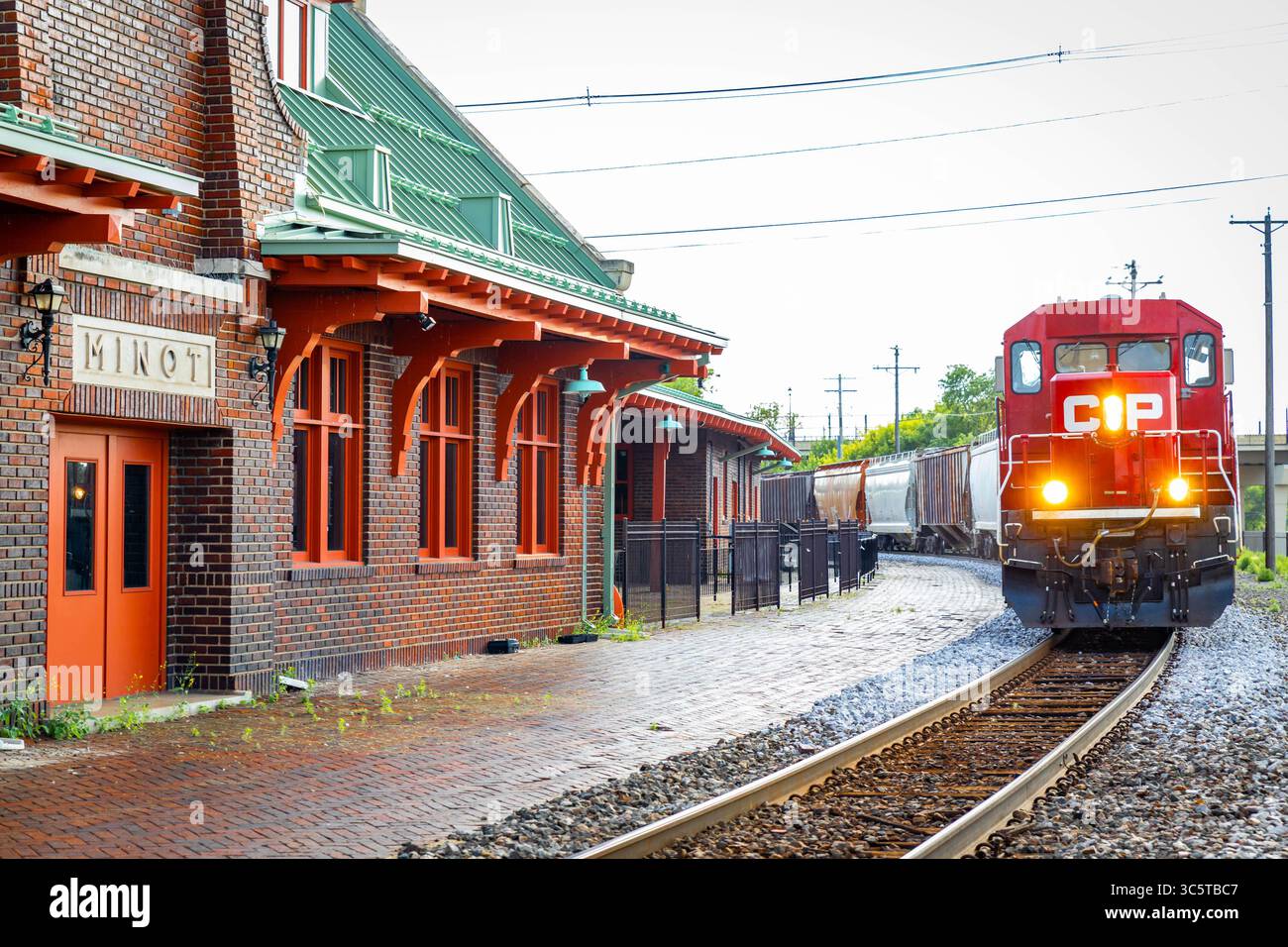 Commercial Red Freight Train Close-Up at Minot Station ND Stock Photo ...