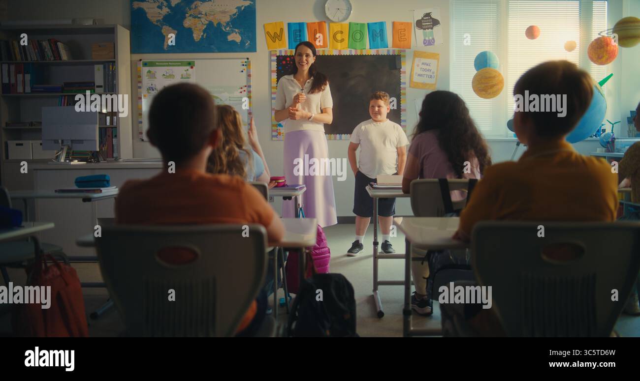 Environmental Science Lesson: Smart Boy Presenting Homework on ...