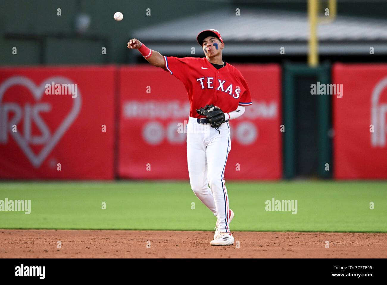 ACL Rangers shortstop Yolfran Castillo (17) throws to first base during ...