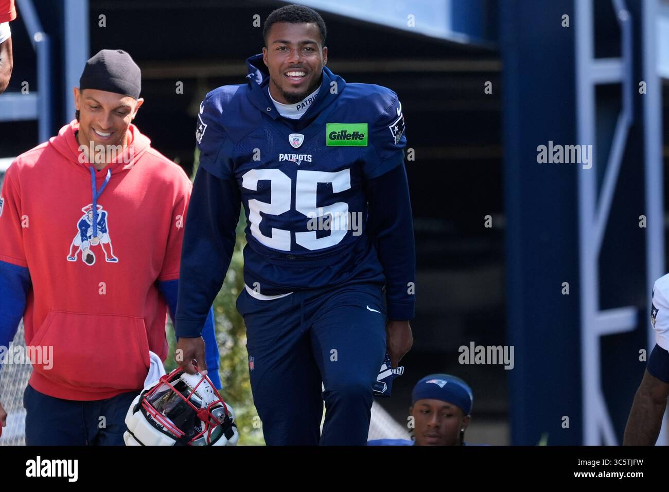 New England Patriots cornerback Marcus Jones (25) at the team's NFL football training camp ...