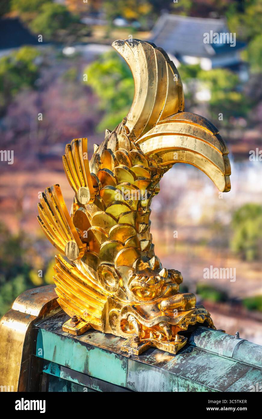 japan, osaka - dec 6 2024: A Japanese golden shachihoko sea monster ...