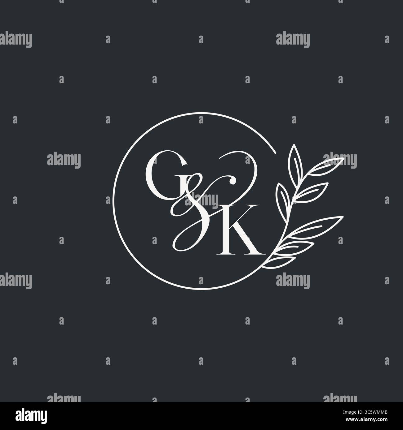 Wedding monogram initial GK design in an elegant and minimal style with ...