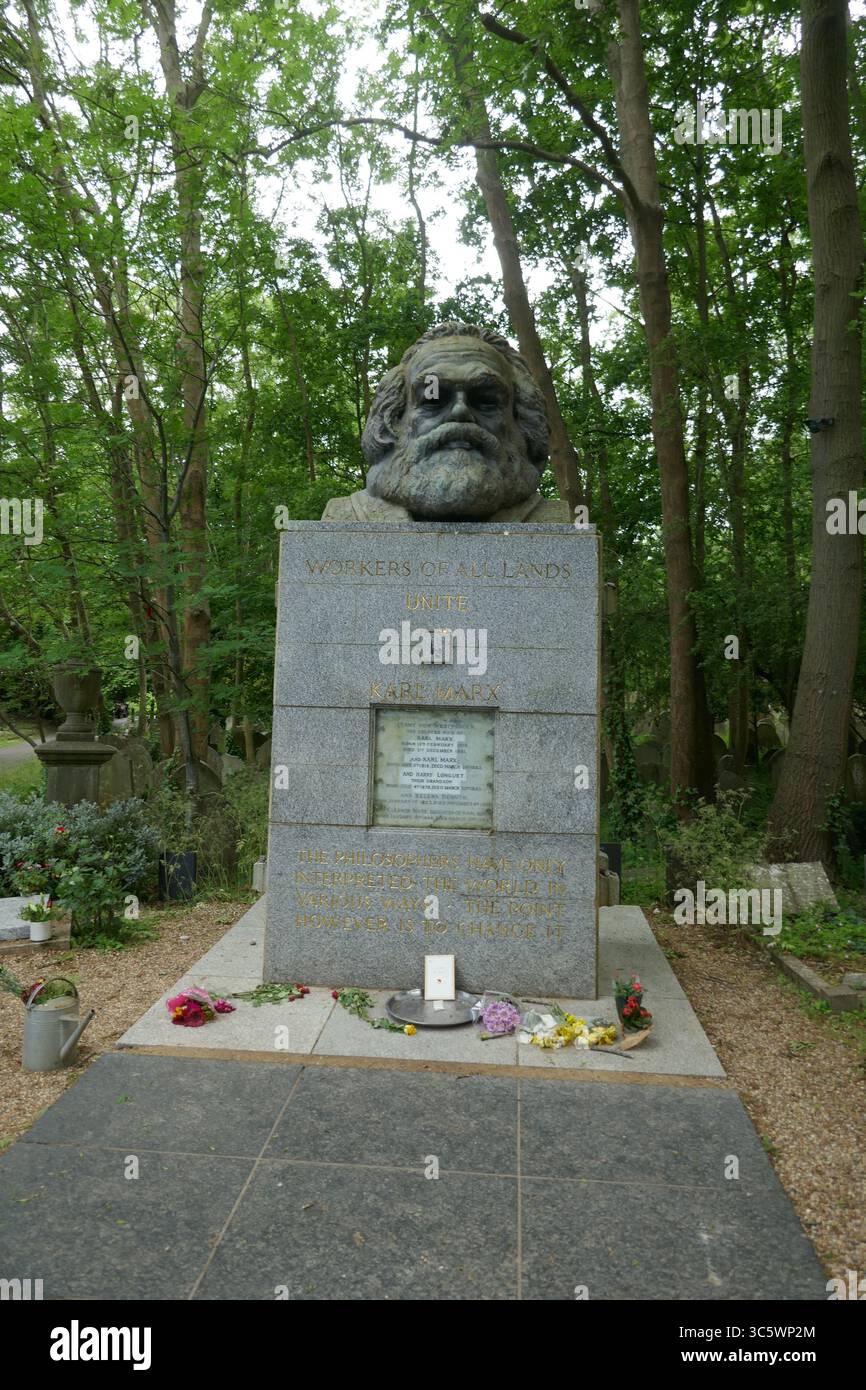 London, England 29th May 2025 Karl Marx Grave and Statue at Highgate ...