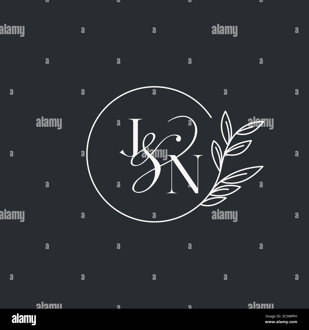 Wedding monogram initial JN design in an elegant and minimal style with ...