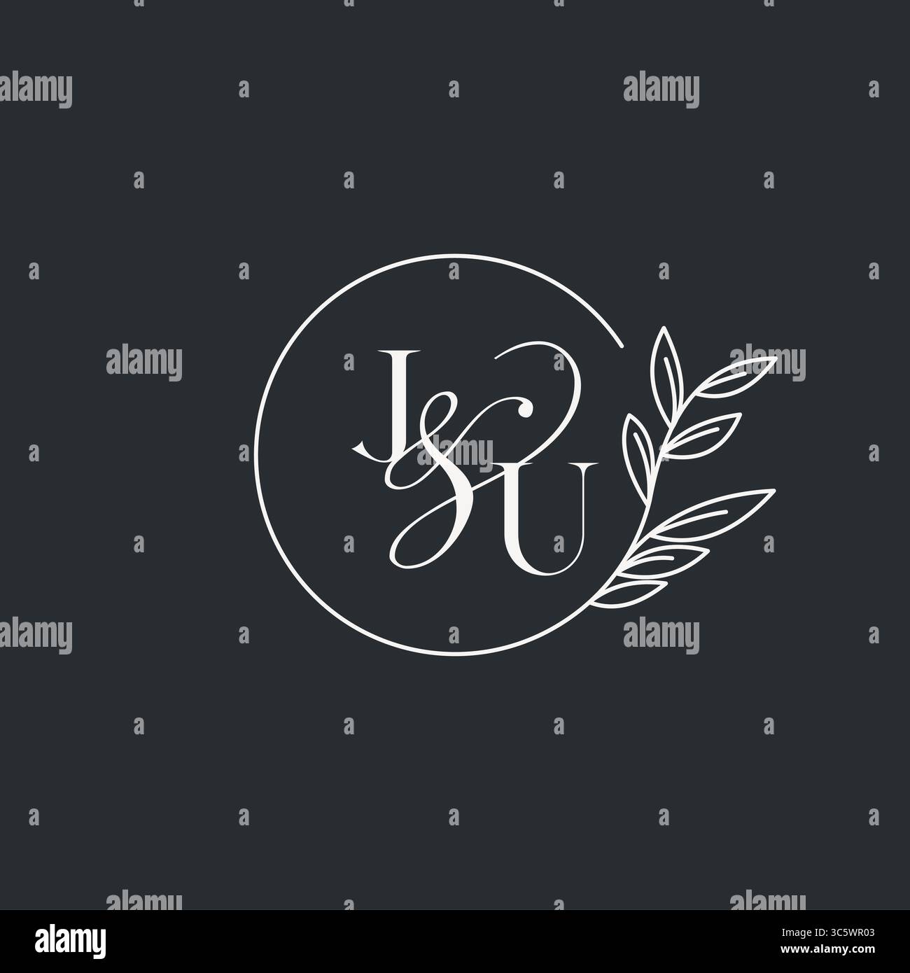 Wedding monogram initial JU design in an elegant and minimal style with ...