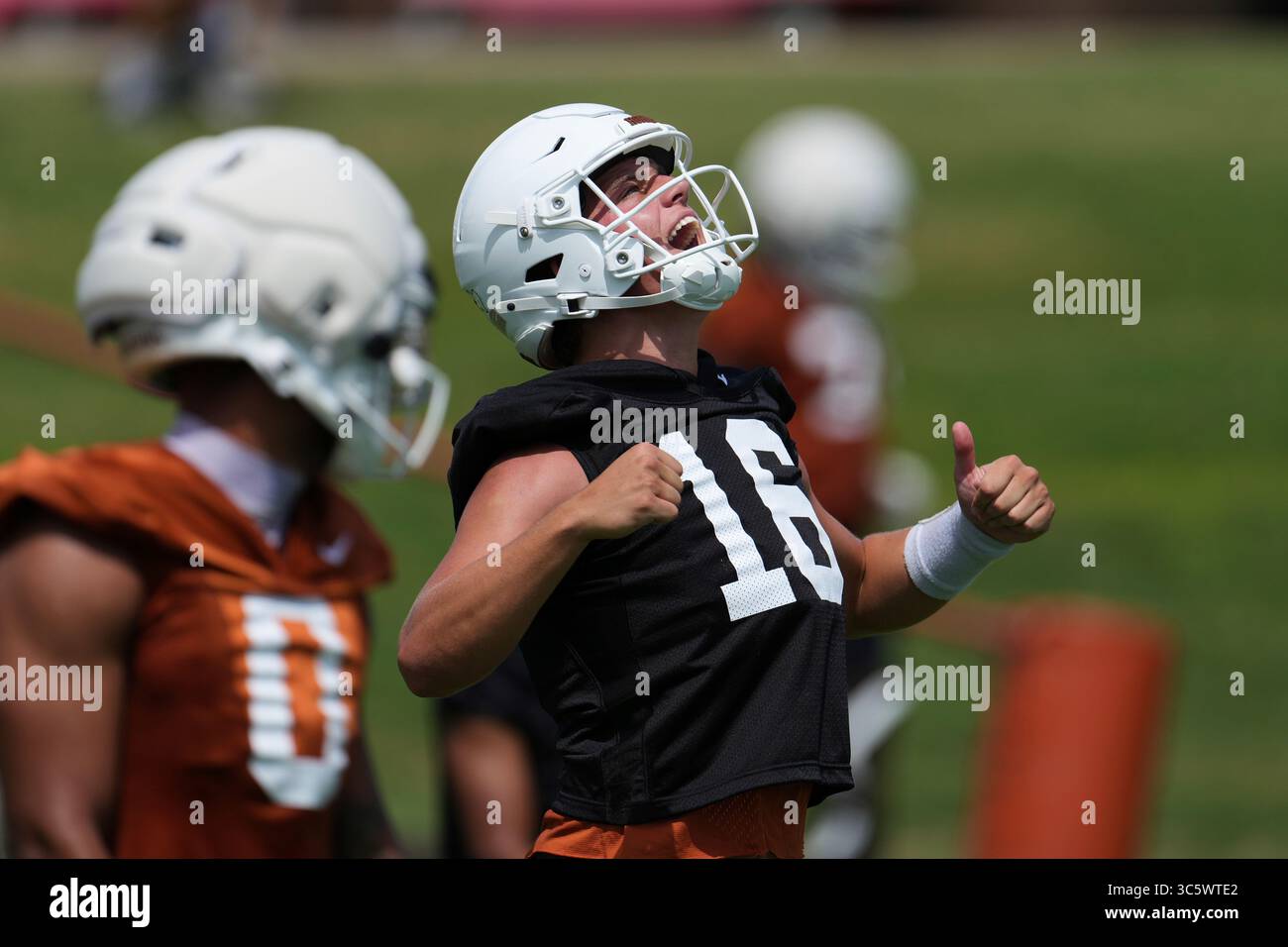 Texas quarterback Arch Manning (16) reacts during an NCAA college ...