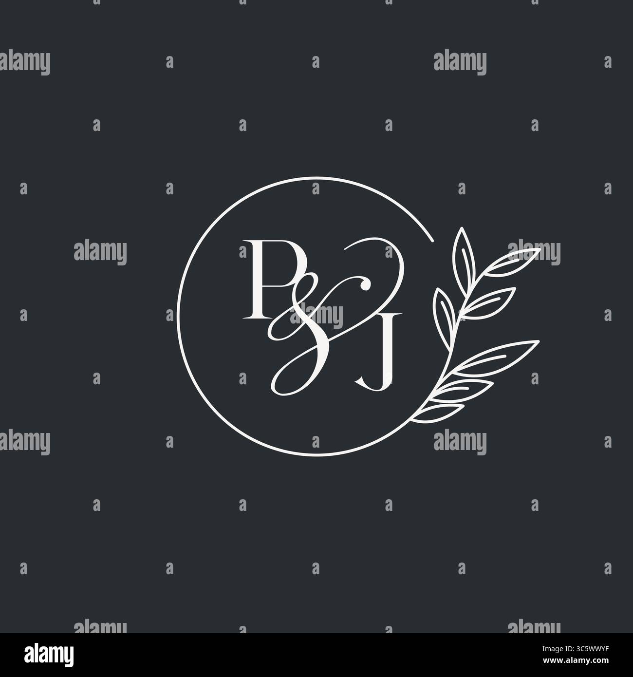 Wedding monogram initial PJ design in an elegant and minimal style with ...