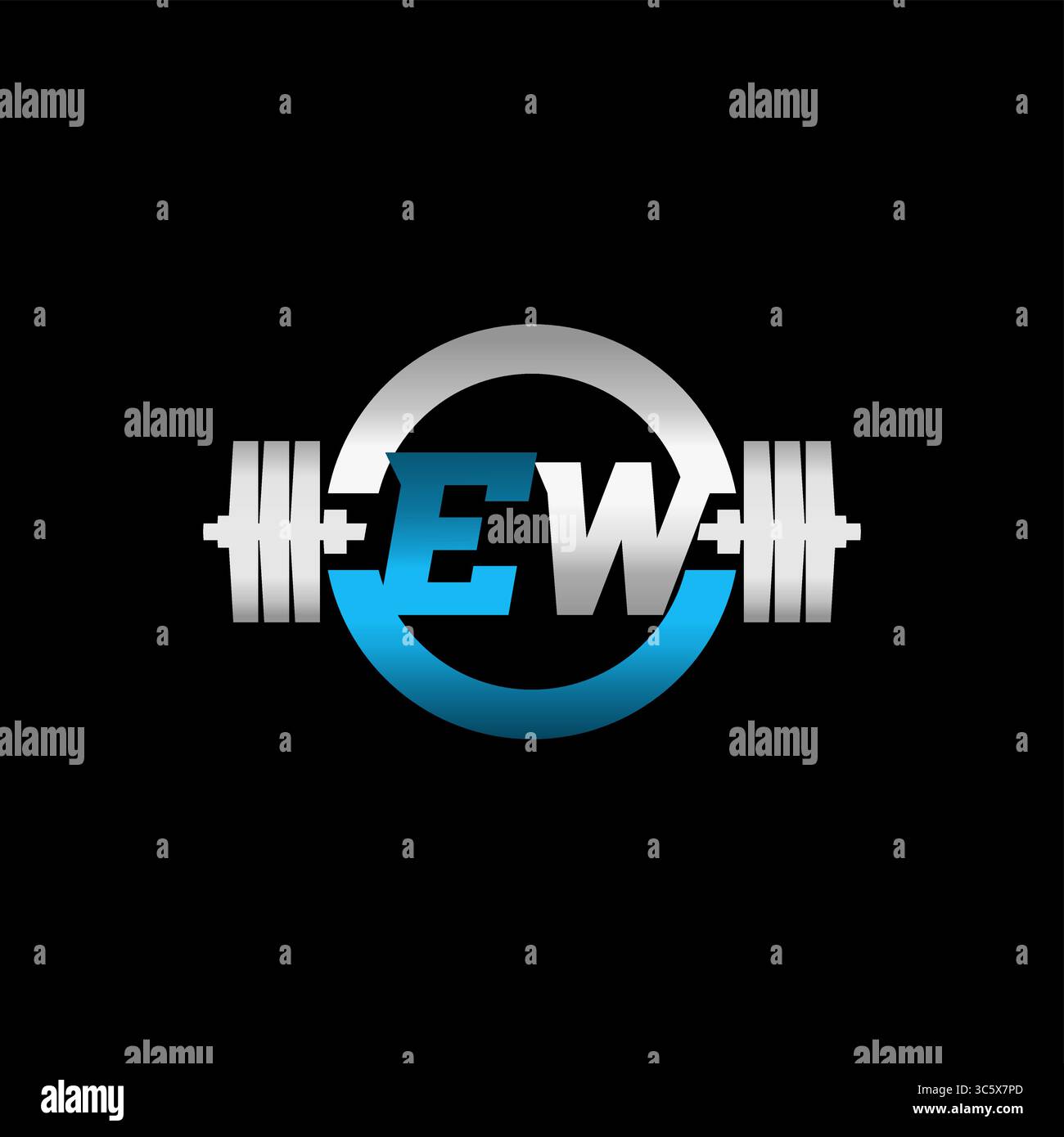 Fitness Gym Logo Initial Letter EW with Dumbbell and Circle vector ...