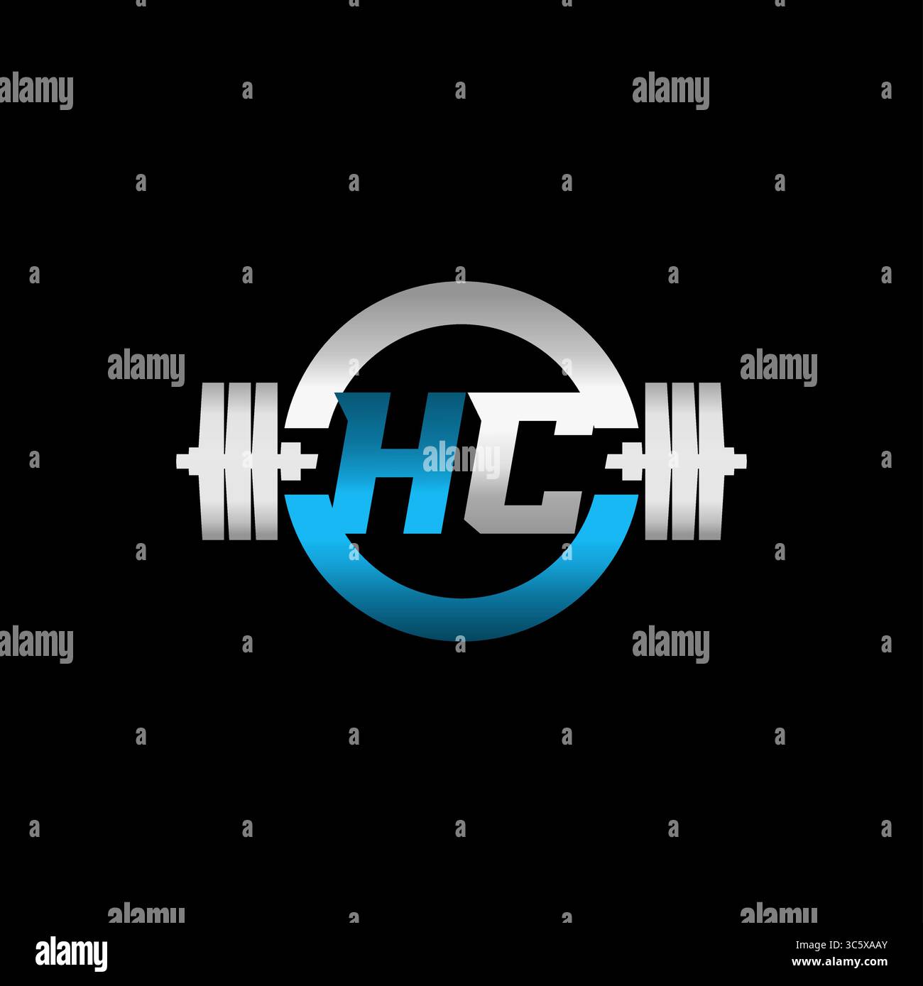 Fitness Gym Logo Initial Letter HC with Dumbbell and Circle vector ...