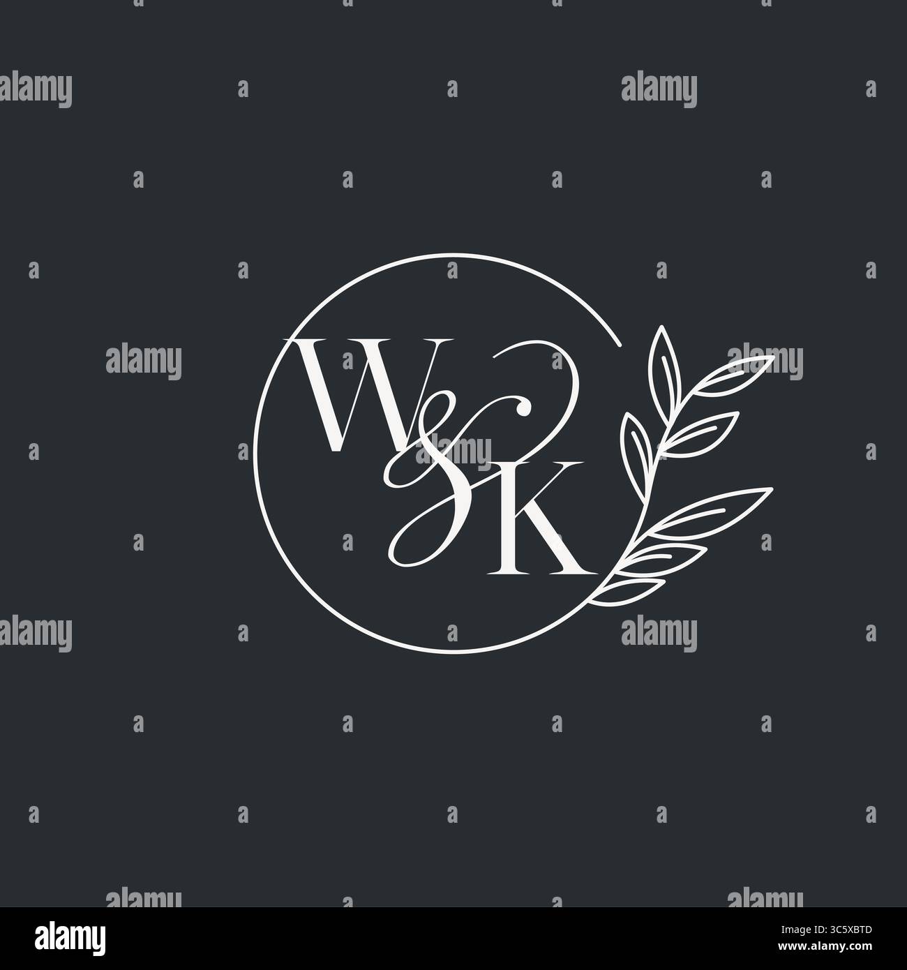 Wedding monogram initial WK design in an elegant and minimal style with ...
