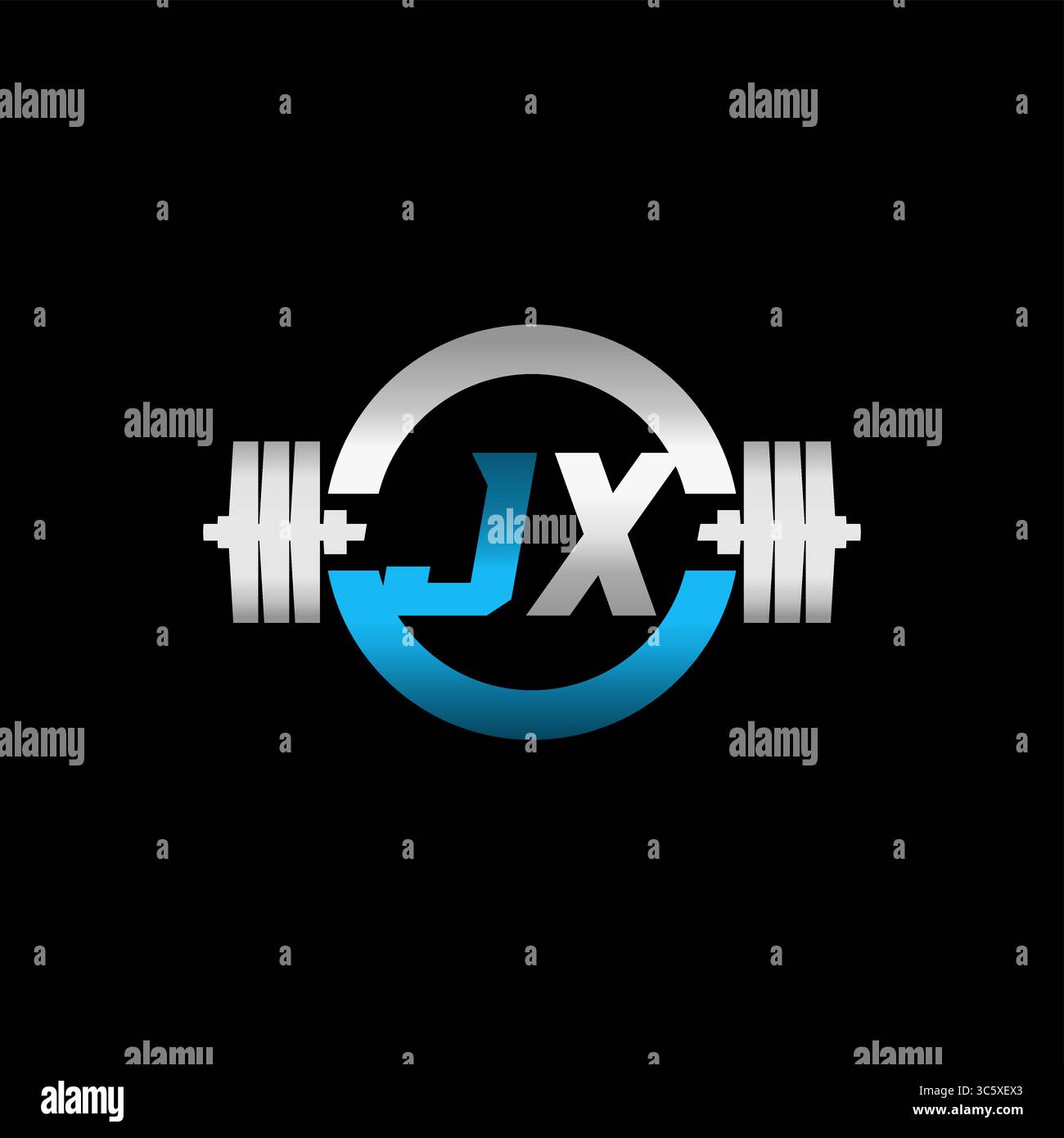 Fitness Gym Logo Initial Letter JX with Dumbbell and Circle vector ...