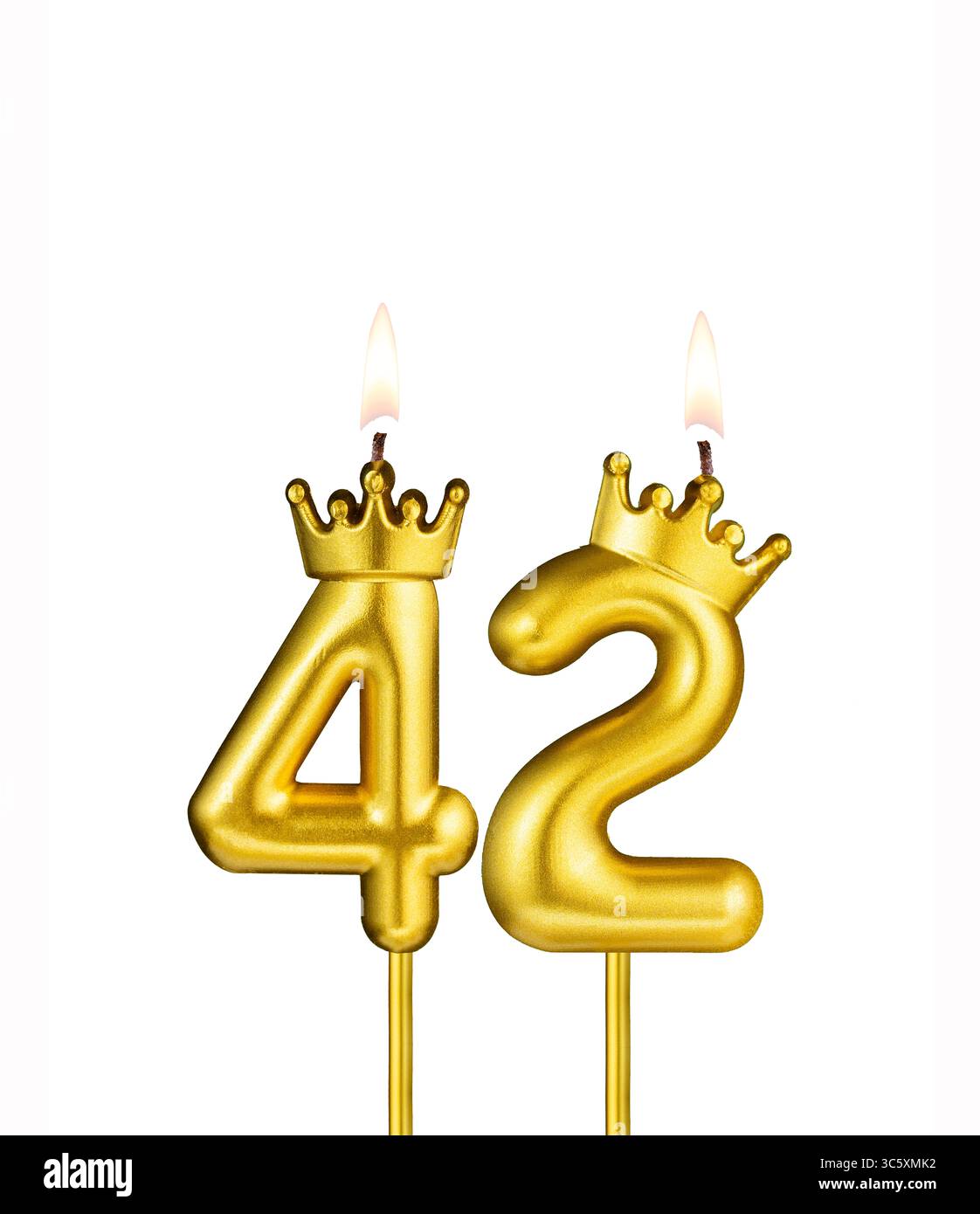 Golden candle with crown number 42 - White background Stock Photo - Alamy
