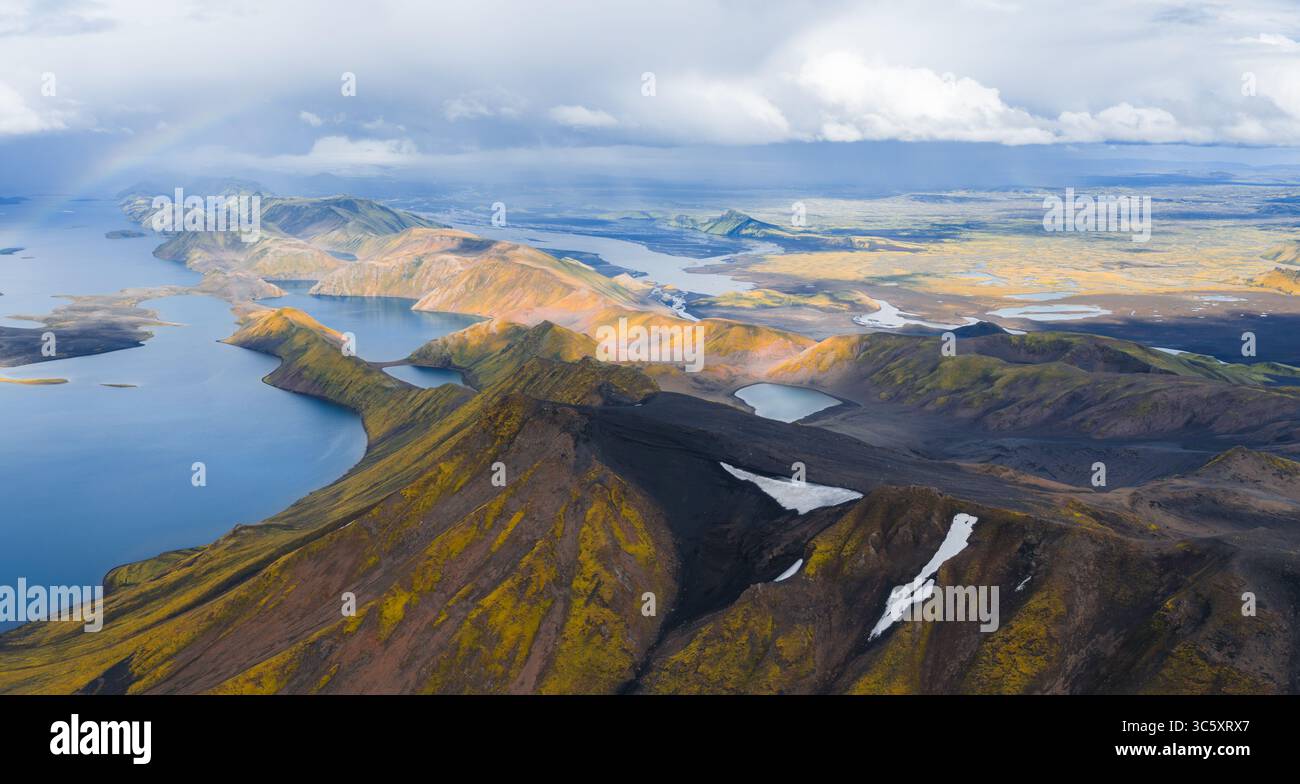 Aerial View of Iceland's Rhyolite Mountains and Blue Lakes Stock Photo ...